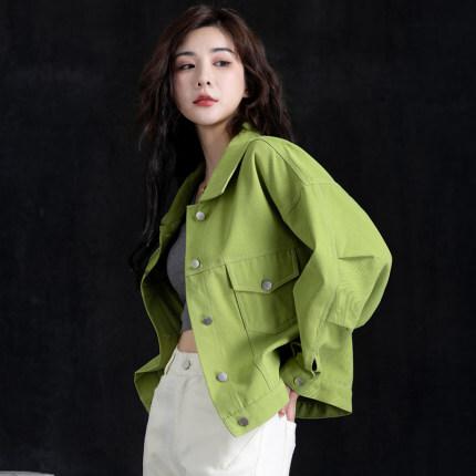 アウター ジャケット ショート丈 長袖 ポケット 前開き ボタン 綿 デニム ブルーデニム カラーデニム かわいい 大人可愛い きれいめ シンプル カジュアル 大人 上品 おしゃれ お洒落 かっこいい 大人女子 こなれ感 スポーティー キュート ルーズ 個性的 無地 春 秋 10代 20代