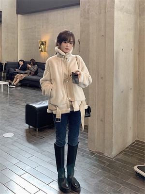 秋冬 ルーズファー ジャケット アウター ジャケット 上着 もこもこアウター ミディアム丈 袖あり 長袖 襟付き ハイネック ストレート ふわふわ ファスナー 前開き ポリエステル かわいい 大人可愛い お洒落 かっこいい 大人女子 ラフ 無地 秋 冬 20代 30代 レディース 女性用