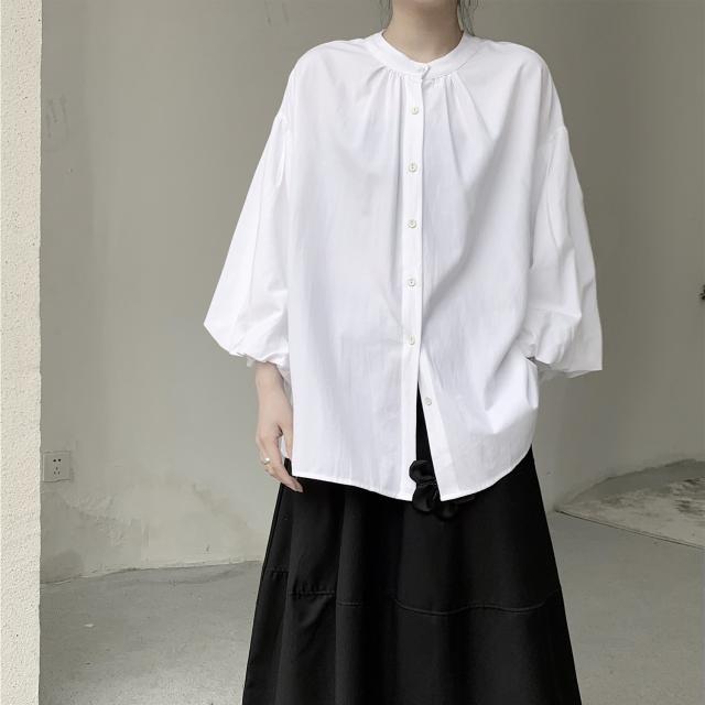 シャツ ブラウス 前開き ホワイト ブラック かわいい 大人可愛い きれいめ シンプル カジュアル 大人 上品 おしゃれ お洒落 かっこいい レトロ アジアン エスニック エキゾチック 大人可愛い 大人女子 こなれ感 ラフ キュート ガーリー ルーズ 個性的 クール モード系
