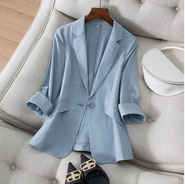 アウター ジャケット 7分袖 七分袖 襟付き シンプル 無地 春 夏 レディース S M L XL 2XL ホワイト ブラック ブルー アプリコット