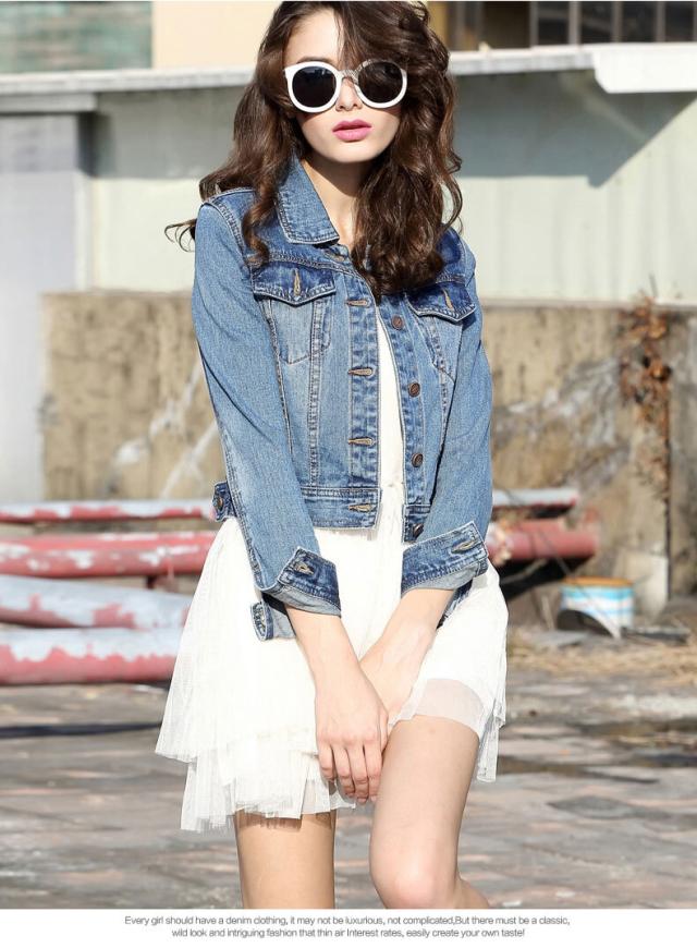 春秋 デニム ジャケット トップス アウター ジャケット 上着 ワンピドレス ショート丈 袖あり 長袖 Vネック 襟付き スリム シングルブレスト レギュラー ポケット 前開き ボタン 綿 デニム 異素材MIX 大人可愛い カジュアル お洒落 レトロ 大人女子 ボーイッシュ エレガント