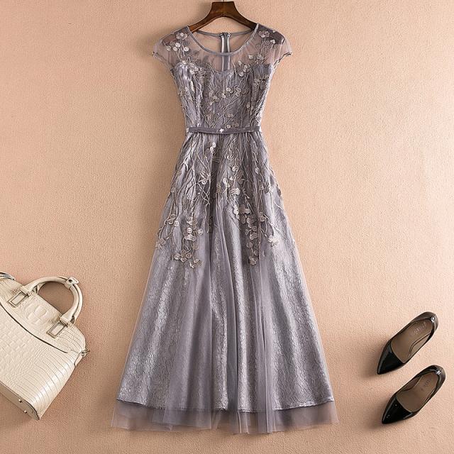 ドレス ワンピース パーティードレス パーティドレス 結婚式ドレス 二次会ドレス カラードレス ロングドレス ミモレ丈ドレス 発表会ドレス フォーマルドレス 膝下 袖なし Uネック ラウンドネック セミフレア レース 刺繍 チュール シフォン ウエストマーク ファスナー 透け感