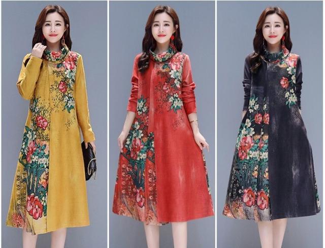 ワンピース 膝下 ミモレ ミモレ丈 袖あり 長袖 ボリューム袖 Uネック ハイネック フレア ワイド Aライン ポケット 大人可愛い きれいめ カジュアル 上品 おしゃれ レトロ アジアン エスニック エキゾチック 大人女子 個性的 エレガント モダン 主役級 存在感 花柄 小花柄