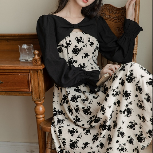 ワンピース 袖あり 長袖 ２点セット かわいい 大人可愛い きれいめ シンプル カジュアル 大人 上品 おしゃれ お洒落 かっこいい レトロ アジアン エスニック エキゾチック 大人可愛い 大人女子 こなれ感 ラフ キュート ガーリー ルーズ 個性的 クール モード系 セクシー