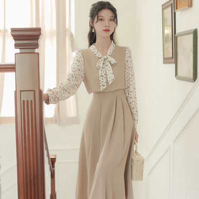 ワンピース フレア リボン 長袖 袖あり カジュアル かわいい 大人可愛い きれいめ シンプル カジュアル 大人 上品 おしゃれ お洒落 かっこいい レトロ アジアン エスニック エキゾチック 大人可愛い 大人女子 こなれ感 ラフ キュート ガーリー ルーズ 個性的 クール モード系