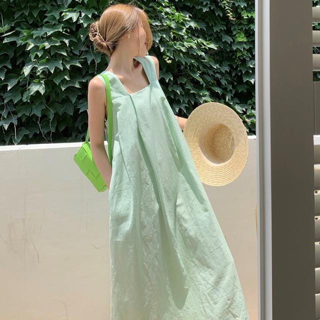 ワンピース ロング丈 ノースリーブ かわいい 大人可愛い シンプル カジュアル お洒落 大人可愛い 大人女子 キュート ガーリー ルーズ 無地 夏 10代 20代 30代 レディース 女性用 学生 通学 デート お出かけ 女子会 休日 イベント リゾート 旅行 海 プール 高原 ホテル