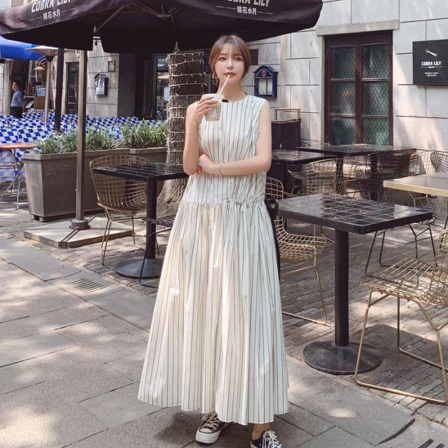 夏 フランス レトロ スカート ワンピース プルオーバー ロングスカート ワンピドレス ロング丈 袖あり ノースリーブ ラウンドネック 襟なし レギュラー ふわふわ タイプＡ ルーズウエスト 異素材MIX かわいい 大人可愛い 大人 上品 おしゃれ 大人女子 スポーティー ルーズ