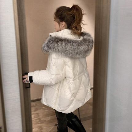 冬 フード ダウンジャケット カーディガン コート ジャケット 上着 ダウンコート ミディアム丈 袖あり 長袖 ハイネック 襟付き ストレート レギュラー もこもこ ファスナー ポケット 前開き ルーズウエスト 厚手 異素材MIX かわいい 大人可愛い お洒落 キュート 個性的 無地