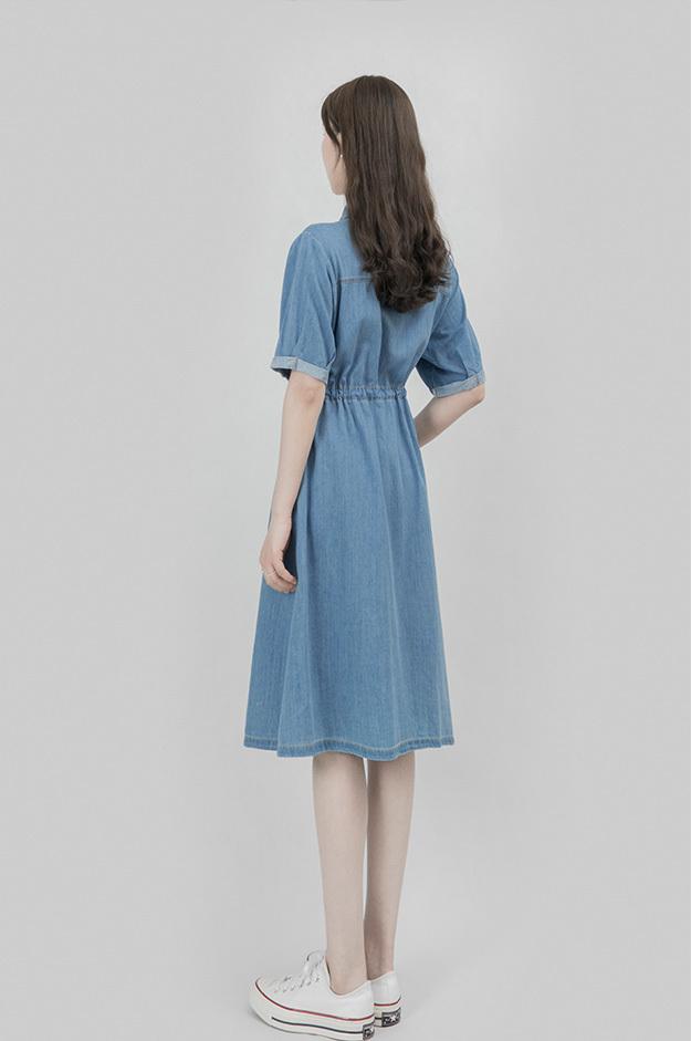 夏 カジュアル シャツスカート スカート ワンピース プルオーバー ロングスカート デニムワンピース 袖あり 半袖 Vネック 襟付き スリム Aライン レギュラー ドレープ ふわふわ ハイウエスト 前開き ボタン デニム 薄手 かわいい 大人可愛い シンプル カジュアル おしゃれ