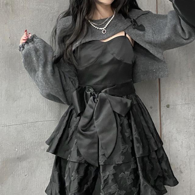 トップス ワンピース セットアップ プルオーバー ティアードワンピース 膝上 長袖 ドロップショルダー 萌袖 フレア リボン 上下セット 2点セット かわいい 大人可愛い シンプル カジュアル おしゃれ お洒落 大人女子 こなれ感 ラブリー キュート ガーリー 個性的 主役級