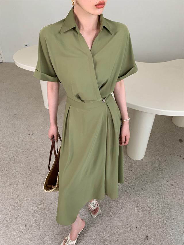 シャツワンピース ワンピース シャツ ブラウス 袖あり 半袖 5分袖 五分