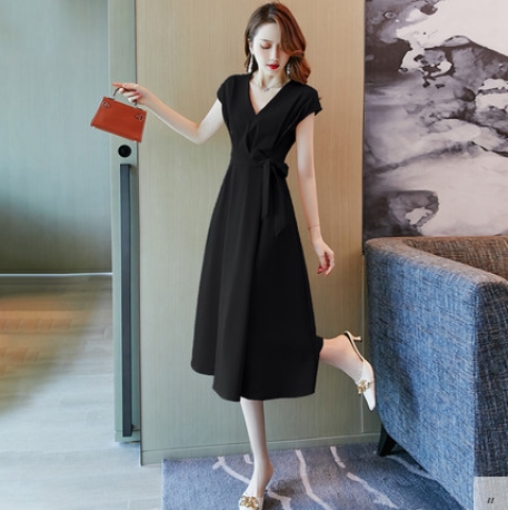 ワンピース レディース 春 夏 半袖 フレンチスリーブ Vネック ウエストシェイプ ワンピース ひざ下丈 ミドル ミディ丈 ミディ 膝丈 フレア Aライン ハイウエスト 脚長 美脚 二の腕カバー 着やせ スタイルアップ フェミニン きれいめ きれカジ カジュアル ナチュラル 上品