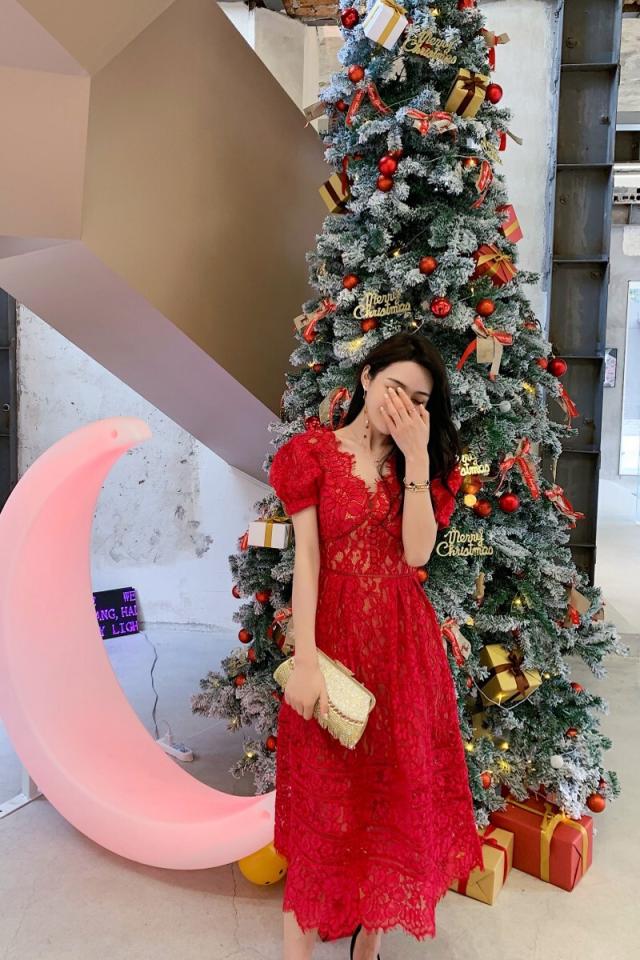 レース使いワンピース ドレス ワンピース Aラインドレス ワンピドレス