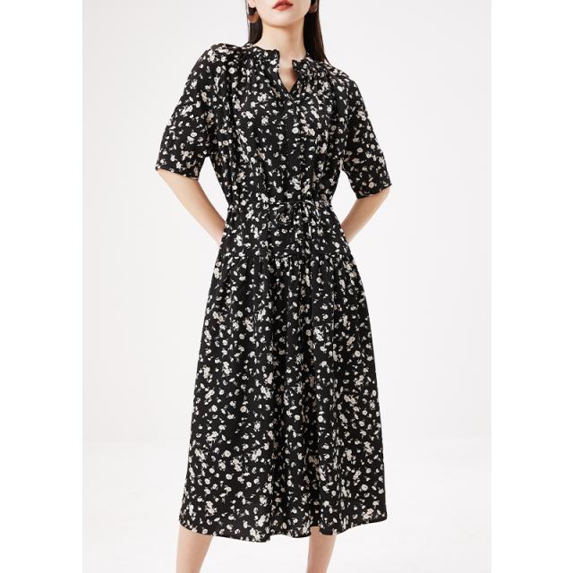 ワンピース ワンピドレス ロング丈 袖なし 5分袖 細身 ストレート 大人可愛い 大人 上品 おしゃれ ガーリー 花柄 小花柄 フラワー 春 夏 秋 デート お出かけ 休日 ブラック