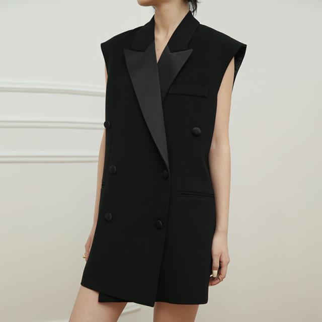 ロングベスト ベスト ロング丈 タイト シンプル おしゃれ かっこいい メンズライク ボーイッシュ クール フォーマル 無地 春 秋 お出かけ 休日 パーティー イベント 着回し 重ね着 ブラック