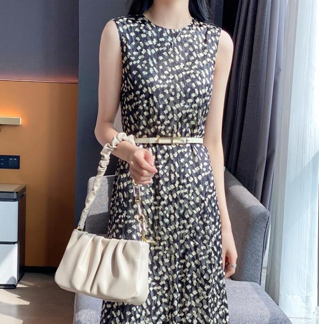 ワンピース 白シャツ ワンピドレス ロング丈 袖なし ノースリーブ ラウンドネック 襟なし セミフレア タイト 細身 Aライン ファスナー 大人可愛い きれいめ シンプル 上品 おしゃれ お洒落 大人女子 エレガント 存在感 フォーマル 柄 プリント オールシーズン 結婚式 二次会