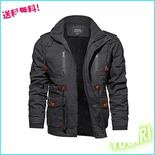 [KEFITEVD] カジュアルジャケット ミリタリー ジャケット 裏ボア ジャンパー ストリート系 上着 防寒 冬用 グレー 2XL