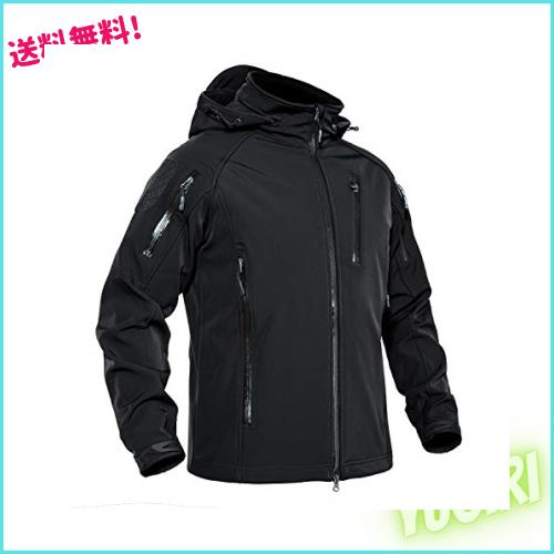 [KEFITEVD] ソフトシェルジャケット メンズ アウトドアジャケット 登山 アウター 防風 上着 フリース付き スキー 黒 ブラック M