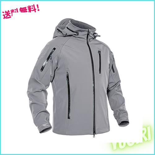 [KEFITEVD] マウンテンパーカー トレッキング ジャンパー メンズ 撥水 防寒 ジャケット ミリタリー 裏フリース ストレッチ ライトグレー