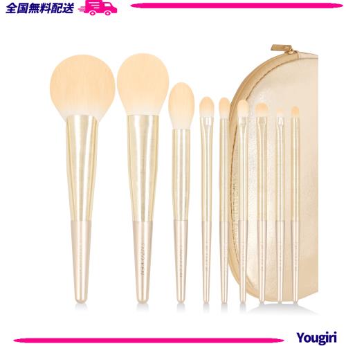 ENZO KEN ナチュラル フォックスヘア メイクアップブラシセット プロフェッショナル ゴールドケース付き、エクストラ ソフトリアル ヘア