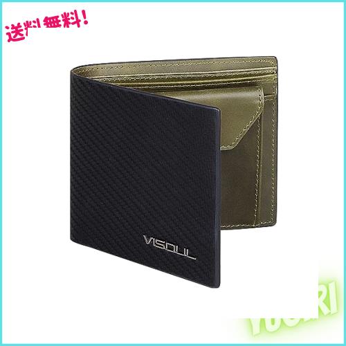 [VISOUL] 札入れ 財布 二つ折りメンズ 本革 小銭入れ カーボンレザー カード8枚収納 写真入れポケット 免許証入れ 縦型ポケット RF