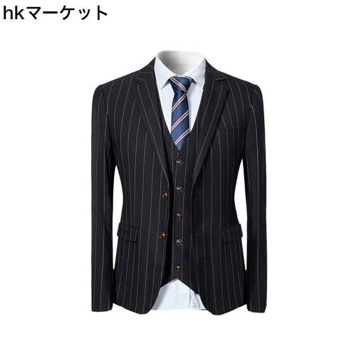 [YFFUSHI] スーツ メンズ スリーピース 2つボタン ストライプ チェック ブラック XL おしゃれ XS-5XL