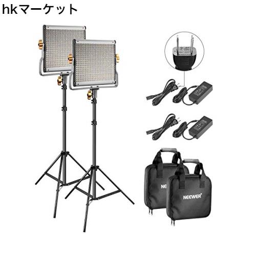 Neewer 2パック 調光可能な二色480 LEDビデオライトとスタンドライティングキット Uブラケット付きの3200K-5600K CRI 96+ LEDパネル、75