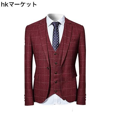 [YFFUSHI] スーツ メンズ スリーピース 1つボタン ダブルボタン チェック柄 ストライプ ビジネススーツ スリム 結婚式 スーツ