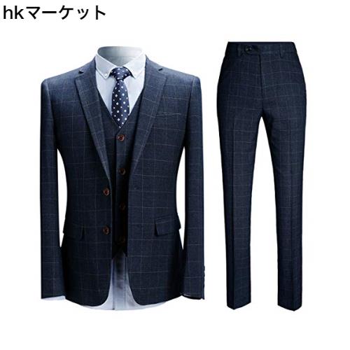 [YFFUSHI] スーツ メンズ 3点セット ジャケット スラックス ベストチェック ビジネス カラバリ豊富