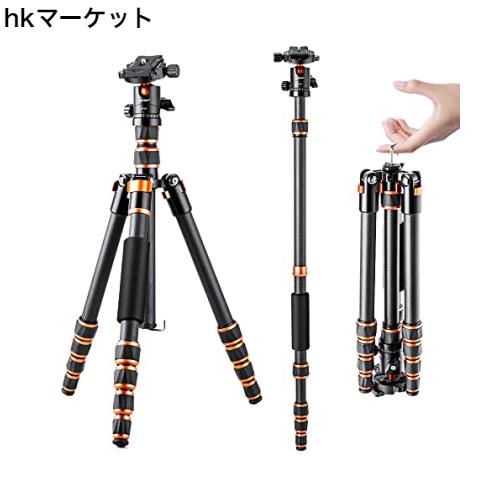 K＆F Concept 三脚 カーボン 超軽量 コンパクト 5段 全高153cm 一脚可変式 自由雲台 ナットロック式 トラベル三脚 一眼レフ カメラ B210