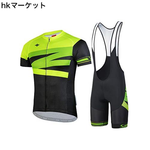 【サンティック】Santic メンズ サイクルジャージ 上下セット 半袖 サイクルウェア ロードバイク サイクリングウェア ビグパンツ グリー