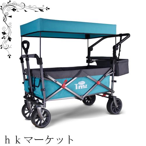 ＴＭＺアウトドアワゴン 屋根付き キャリーワゴン 折りたたみキャリーカート耐荷重 120KG 大径ゴムタイヤ 買い物用、ピクニック、お花見