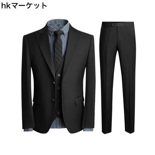 [YFFUSHI] スーツ メンズ ビジネス スリーピース 大きいサイズ 2つボタン 無地 S-4XL 大きいサイズ 結婚式 面接 就職(ブラック,L)