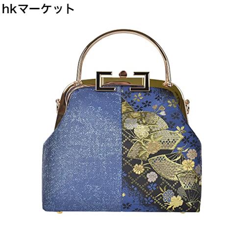 [旗聚堂] がま口 ショルダー トート 和装 着物 西陣織 ハンド バッグ レディース がまぐち 斜めがけ 2way 軽量 桜 花柄 誕生日 金襴 ブル