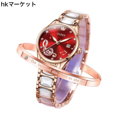 OLEVS 腕時計 レディース おしゃれ 見やすい 日本ムーブメント 人気 かわいい 日付 夜光 防水 バレンタイン プレゼント (音符：赤-3605)