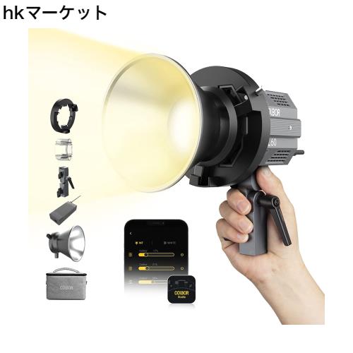 Moman 撮影用ライト, COLBOR CL60 超軽量 作業出力80W 色温度2700-6500K CRI97 46066lux アルミ製 10種類照明効果 APP制御 Bowensマウン