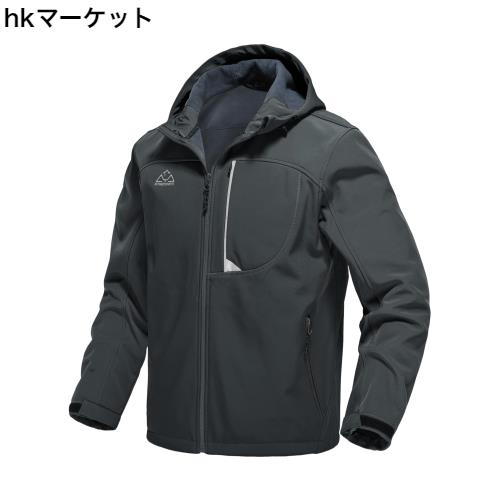 [Gopune] メンズ ソフトシェルジャケット アウトドアウェア 保温 登山着 撥水 ジャンパー アウター ハイキングウェア フード付(01ダック