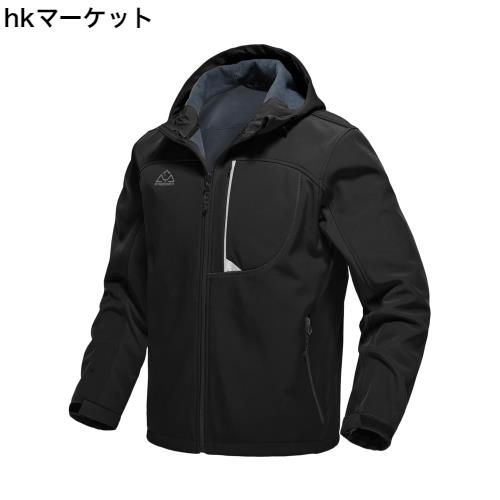 [Gopune] メンズ ソフトシェルジャケット アウトドアウェア 保温 登山着 撥水 ジャンパー アウター ハイキングウェア フード付(01ブラッ
