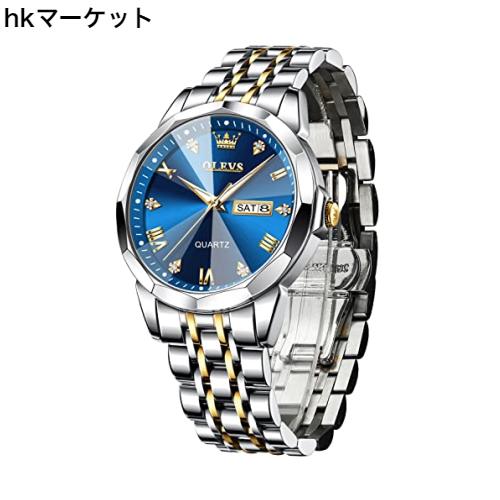 OLEVS 腕時計 メンズ ダイヤモンド うで時計 メンズ おしゃれ 人気 クォーツ アナログ ビジネス 日付 防水 夜光 watches for men ブルー