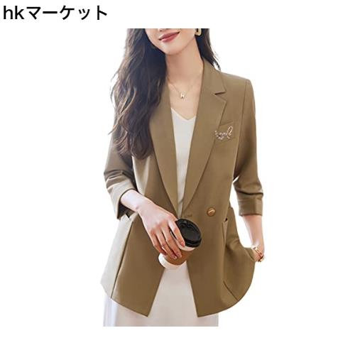 [AUSKY] レディース ジャケット Vネック スーツ ロング 七分袖 ボタン留め ポケット ショルダーパッド 着?せ 無地 ポリエステル シンプル