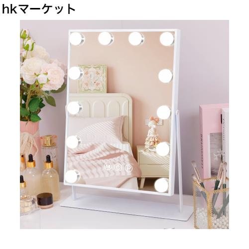 Fenair 化粧鏡 女優ミラー メイク 鏡 卓上 ライト付き 卓上ミラー LED ミラー ハリウッドミラー 12個 ハリウット電球 三色点灯モード 無