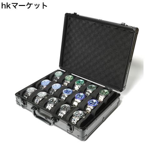 AUKURA 15スロット 腕時計オーガナイザーケース アルミニウム製 腕時計収納ボックス ハードウォッチトラベルボックス パッド付きケース