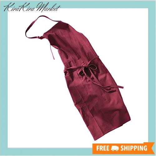 Anyasun エプロン 首掛け リネン カフェ風 シンプル おしゃれ ナチュラル 北欧 無地 おしりが隠れる ポケット付き 男女兼用 (03 ...