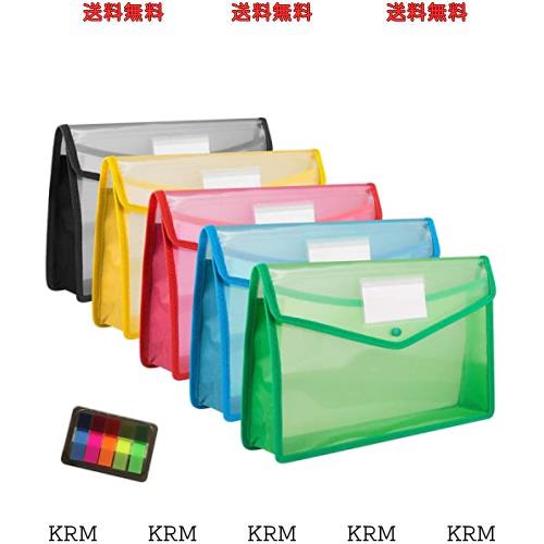 ファイルケース,Pranski ボタン式 5個セット 5色 A4ファイル袋 大容量 プラスチック透明 防水 オシャレ 可愛い カラフル 資料 ...