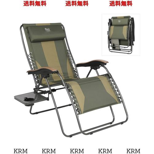 TIMBER RIDGE リクライニングチェア 折りたたみ 耐荷重160kg 幅広(座幅60cm) 角度調節 インフィニティチェア カップホルダー付 枕つき 一