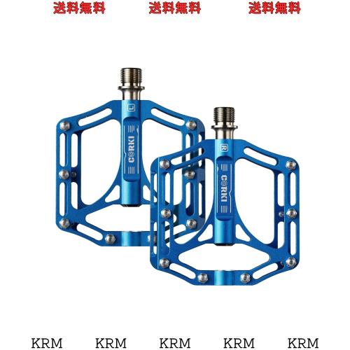 Corki Cycles 自転車用ペダル TOPO チタン フラット プラットフォーム マウンテン バイク ペダル - 9/16 -ブルー