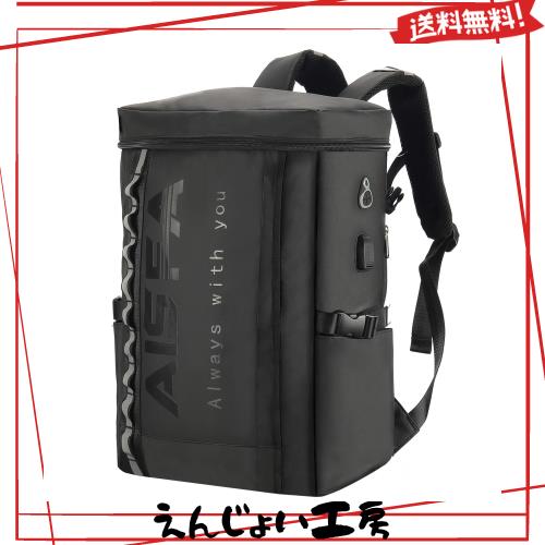 [AISFA] リュック メンズ  防水17インチ PC ビジネス USB充電ポート 30L 【底部ポケットがないタイプ】(ブラック)