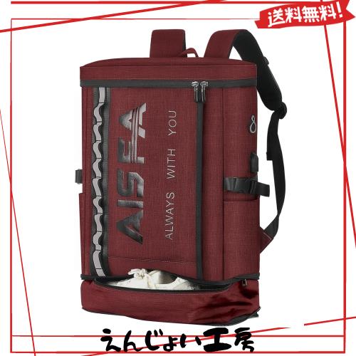 [AISFA] リュック メンズ リュックサック スクエア バックパック 防水17インチ PC ビジネス ラップトップバック USB充電ポート付き 30L