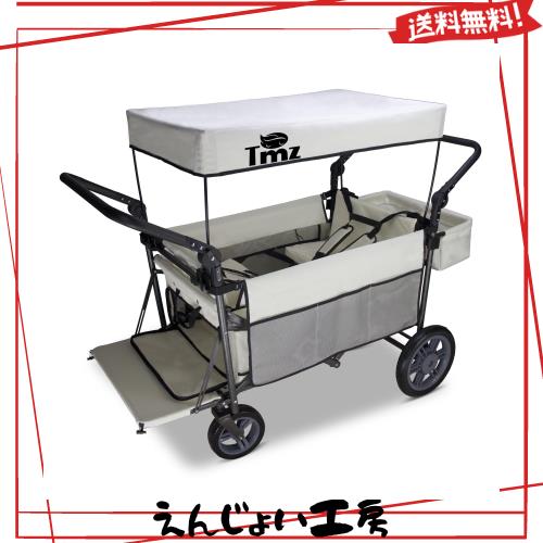 TMZ キャリーカート アウトドアワゴン、折りたたみ式、シートとシートベルト付き多機能カート、荷室拡張可能、前後ダブルプッシュハンド