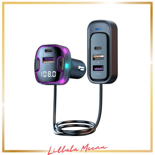 Fohil FMトランスミッター Bluetooth5.3 車載充電器 リアシート充電対応 QC3.0急速充電 5ポート搭載 USBメモリ対応 ...